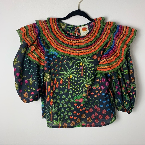 FARM Rio | Tops | Farm Rio Fruit Garden Ruffle Puff Sleeve Blouse Size ...